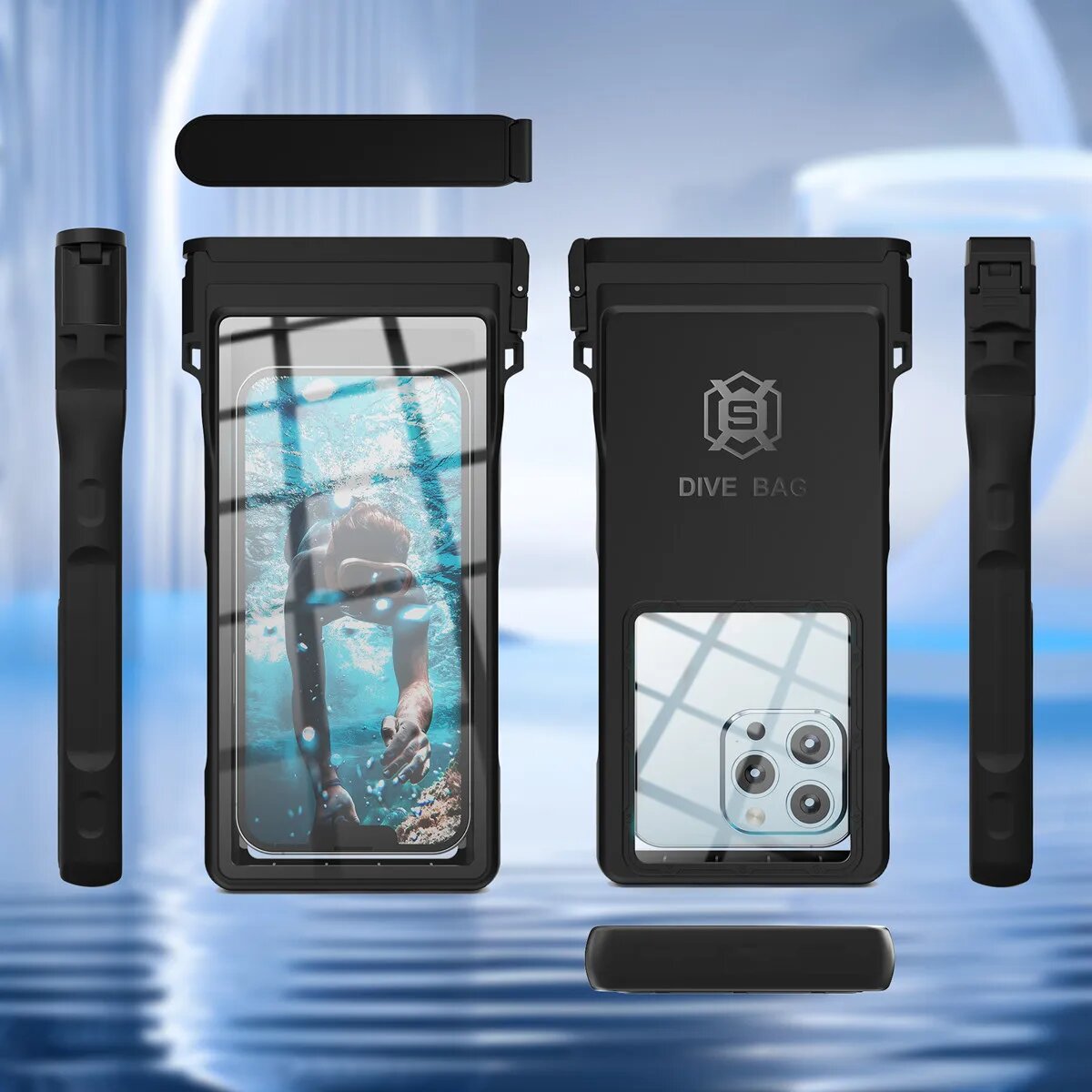 Универсальный 7-дюймовый водонепроницаемый чехол ShellBox для подводного плавания и дайвинга black