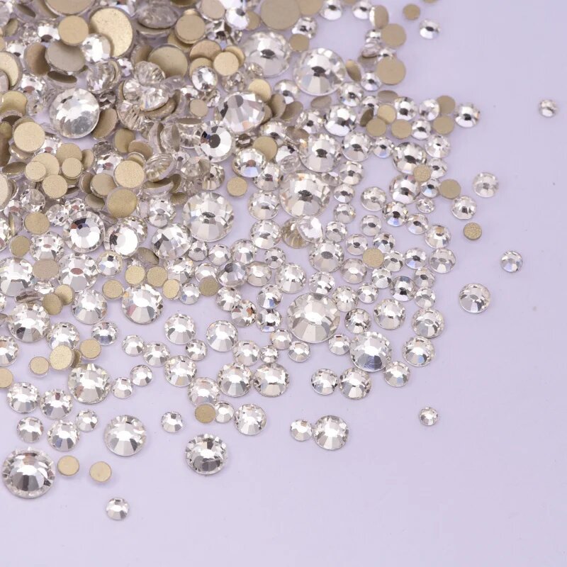 Oleeya стразы стеклянные 14400 шт. SS4-SS20 смешанные размеры Серебряный, Crystal