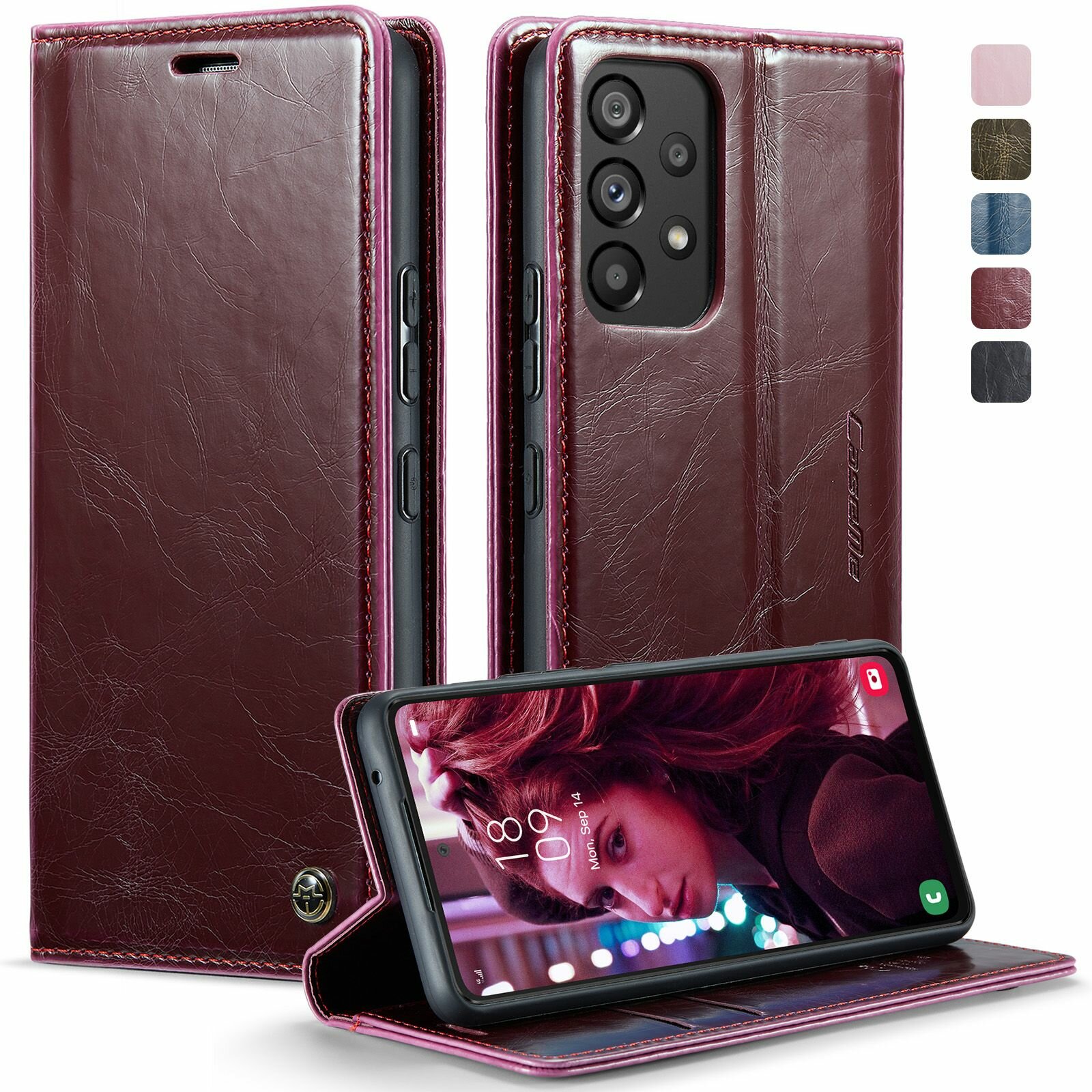 CaseMe Кожаный книжка чехол для Samsung Galaxy A53 5G / Самсунг A53 5G с визитницей из экокожи