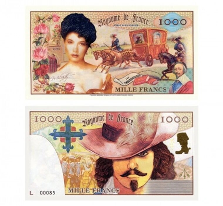 1000 франков 2016 Франция, частный выпуск, сувенирная копия, банкноты и купюры редкие коллекционные