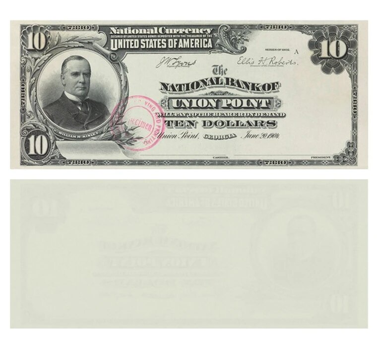 10 долларов 1904 Union Point США Джорджия, серия А, надпечатка образец, сувенирная копия, банкноты и купюры редкие коллекционные