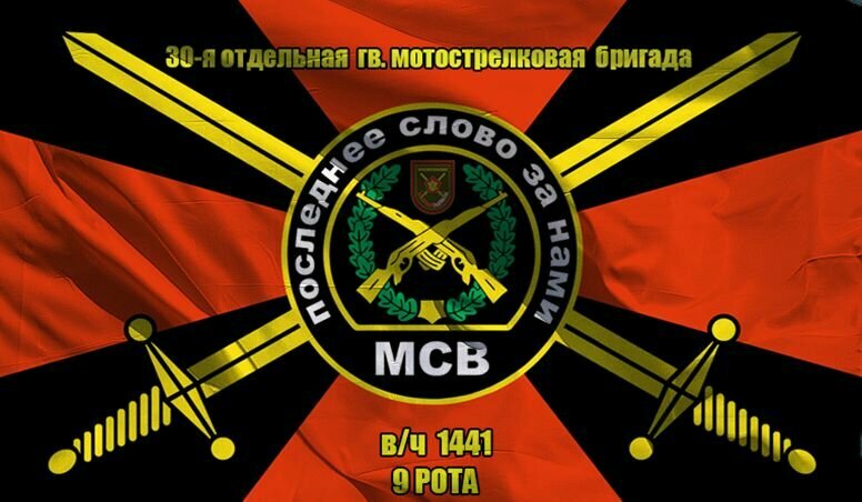 Флаг 9 роты 30-й отдельной гв. мотострелковой бригады вч 1441, 70х105 см на сетке для флагштока