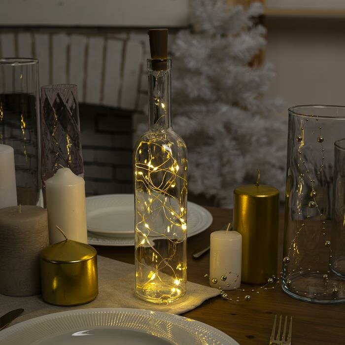 Гирлянда Luazon Lighting Нить, 2 м, "Роса" "Бутылочная пробка" LED-20-4, 5V, нить прозрачная, свечение теплое белое (2433902)