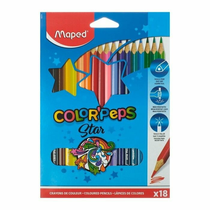 Цветные карандаши Maped "Color Pep's", 18 цветов, трехгранные (183218)