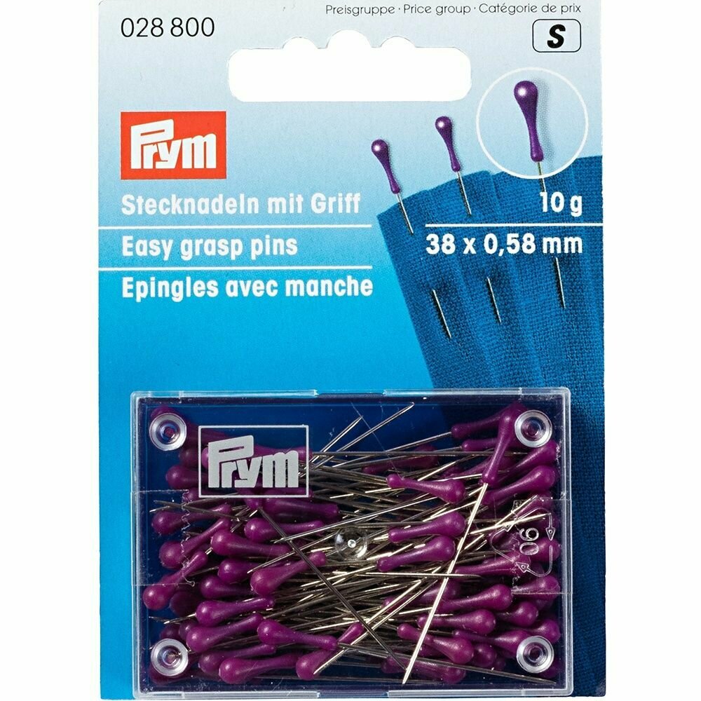 Иглы для закалывания PRYM Фиолетовые, с грушевидными головками, 10 г, 38 мм, в пластиковой упаковке (028800)