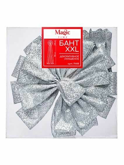 Новогоднее украшение Феникс "Бант серебряный", материал полиэстер, размер 4х130х28 см (91408)