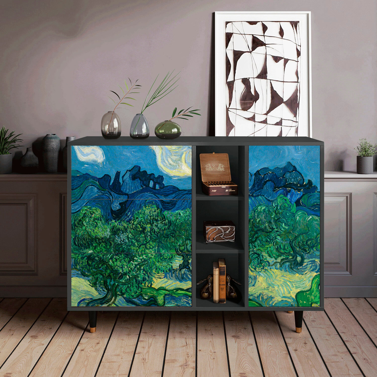 Комод - STORYZ - BS2 The Oil Trees by Van Gogh, Разер - 125 x 97 x 48 см , Цвет корпуса - Антрацит