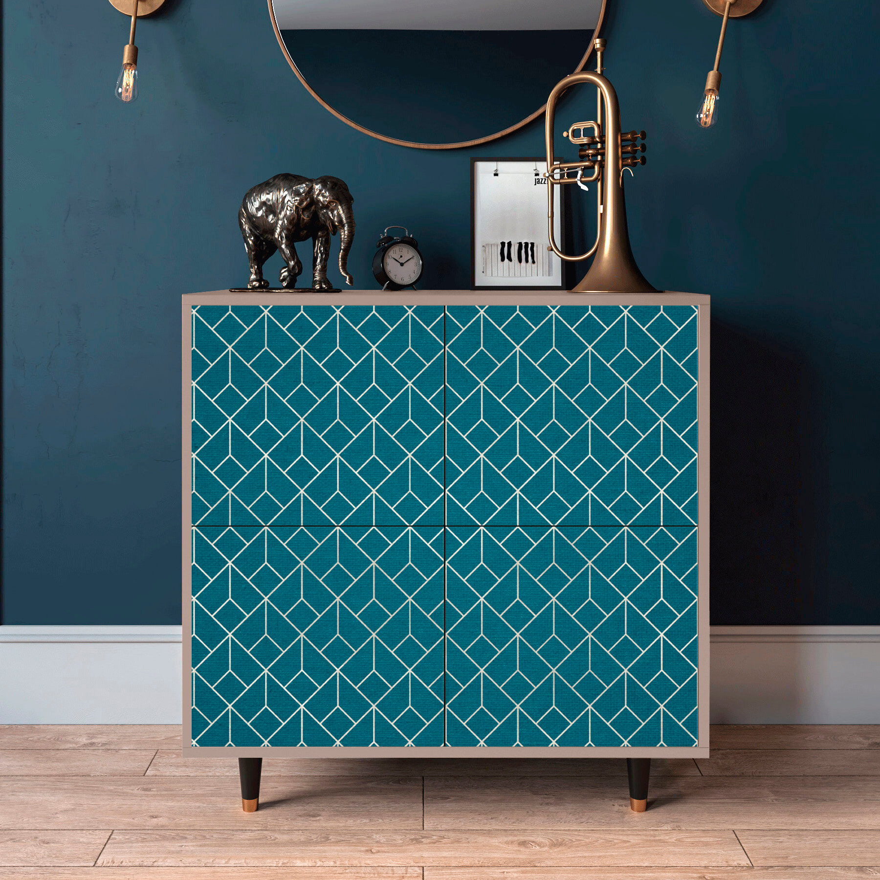 Комод - STORYZ - BS3 Turquoise Geometry, Размер - 94 x 96 x 48 см, Цвет корпуса - Бежевый