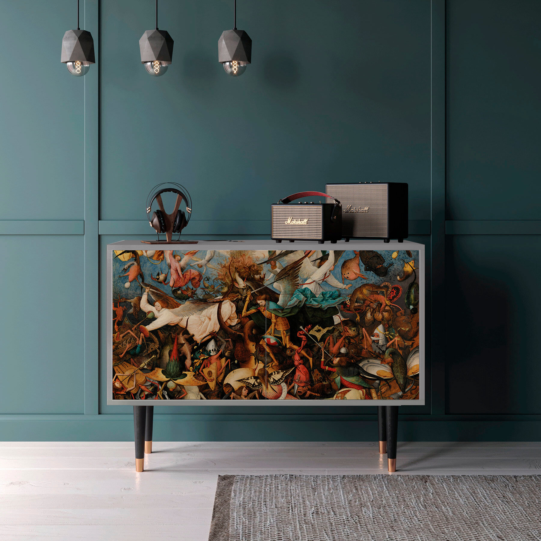 Комод - STORYZ - BS4 The Fall of the Rebel Angels by Pieter Bruegel the Elder, Размер - 115 x 85 x 48 см, Цвет корпуса - Серый