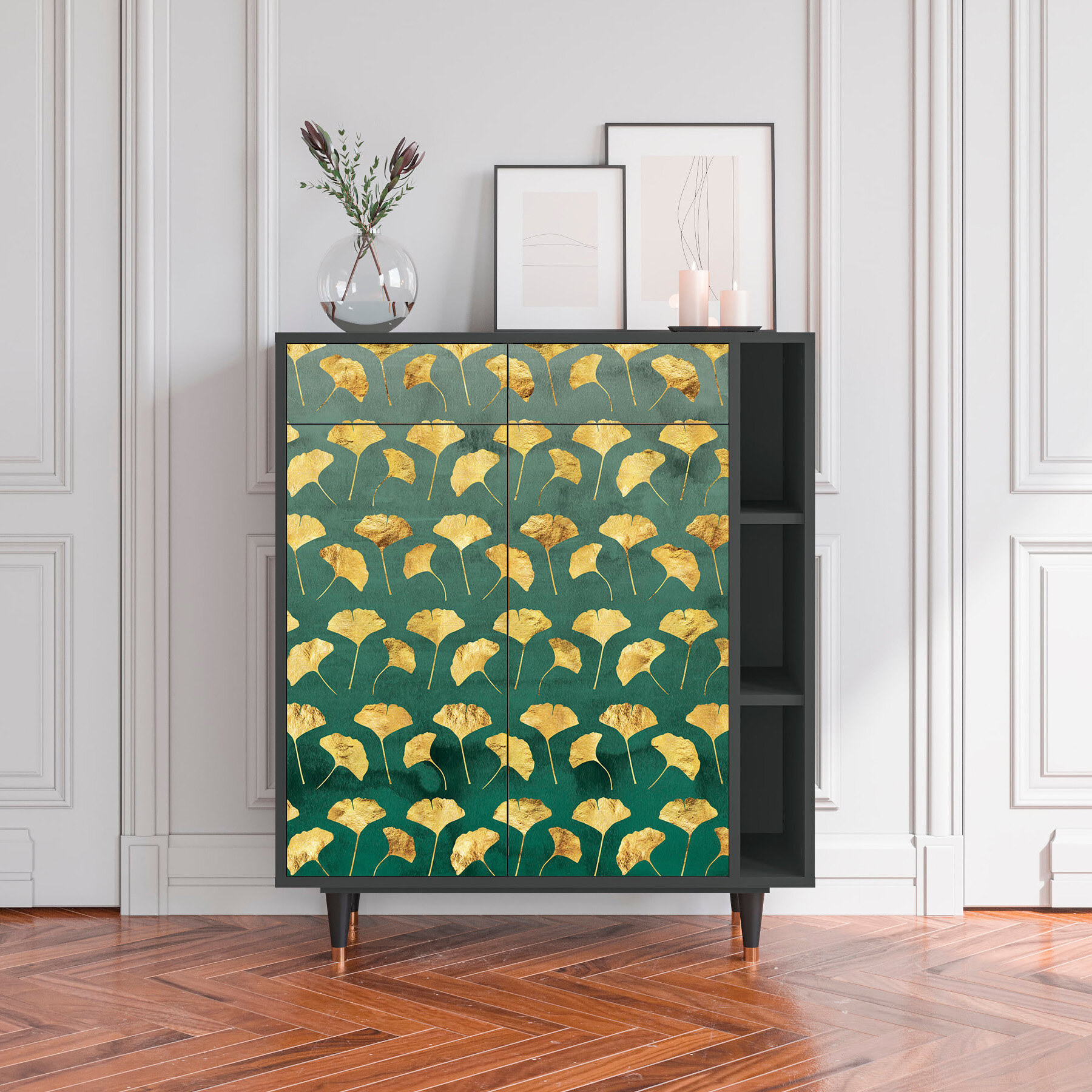 Комод - STORYZ - BS6 Gingko leaves, Размер - 94 x 110 x 41 см, Цвет корпуса - , Антрацит