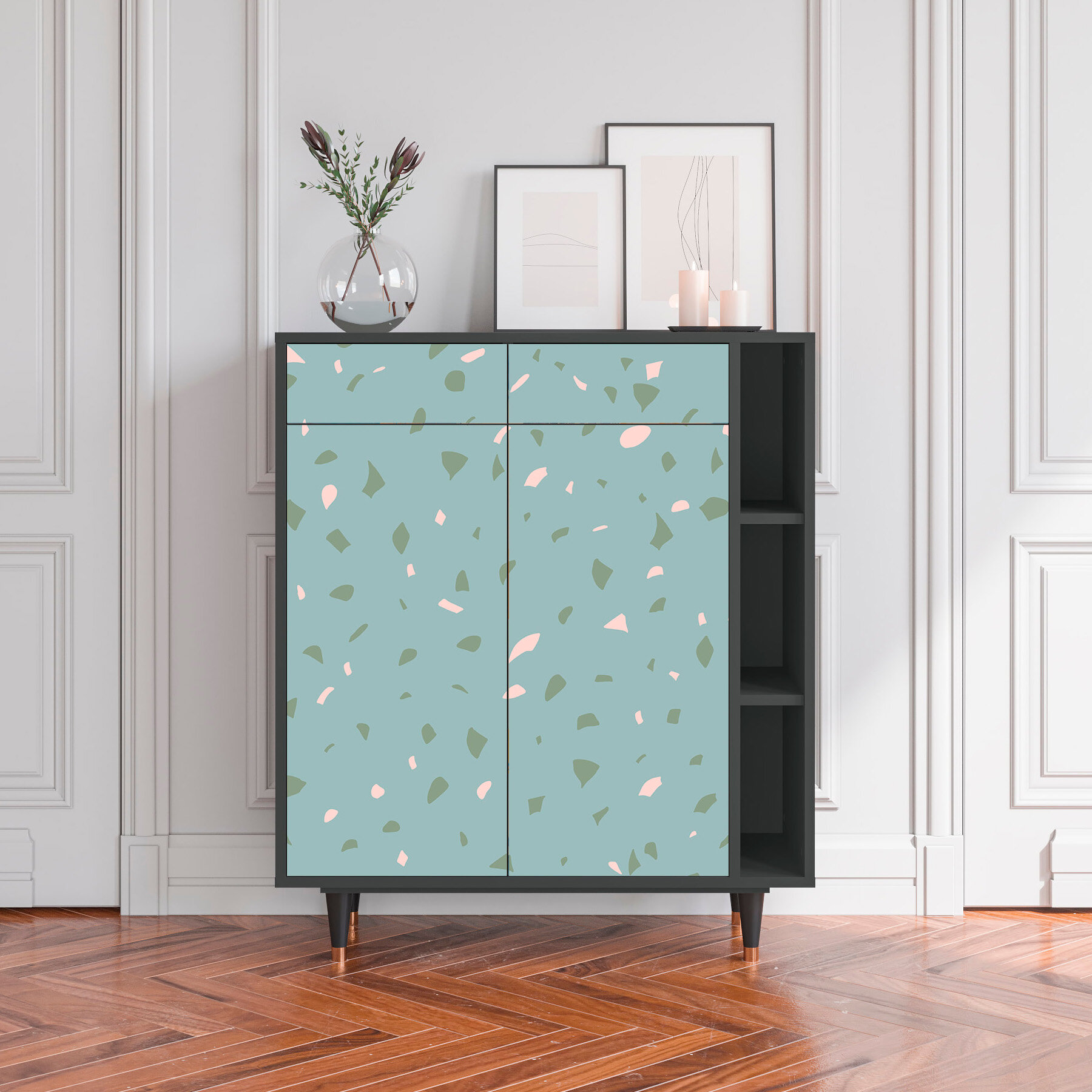 Комод - STORYZ - BS6 Blue Drops, Размер - 94 x 110 x 41 см, Цвет корпуса - , Антрацит