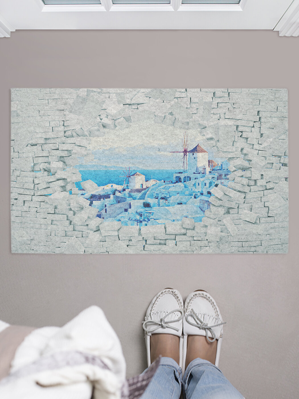 Коврик придверный в прихожую с принтом "Дыра в кирпичной кладке" 45 на 75 см , JoyArty