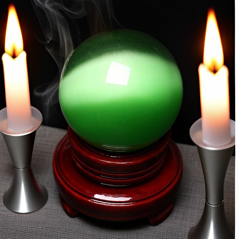 Зеленый кошачий глаз Магический хрустальный шар, гадание, ритуал, Диаметр 8 см, С основанием