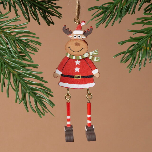 Деревянная елочная игрушка Олень Рудольф в шарфе 9 см, подвеска, Breitner, XY974