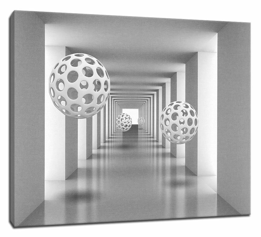 Картина "3D Шары с отверстиями" 80х60 см, галерейная натяжка холста на подрамник из дерева