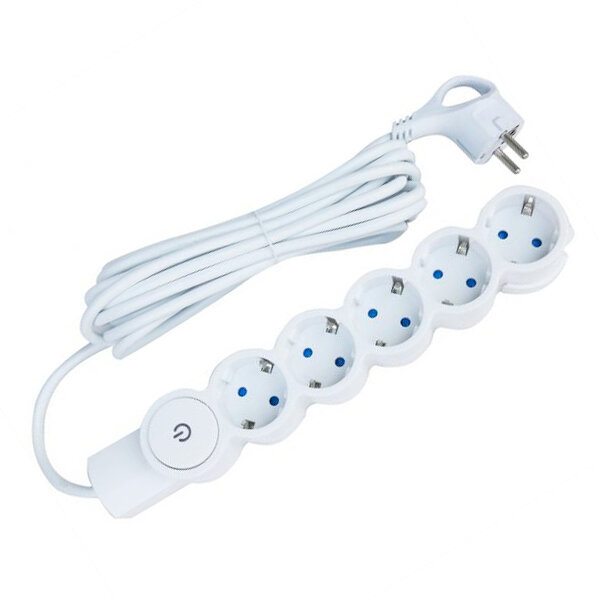 Удлинитель спутник 5 гнезд с заземлением с выключателем 1,5 м