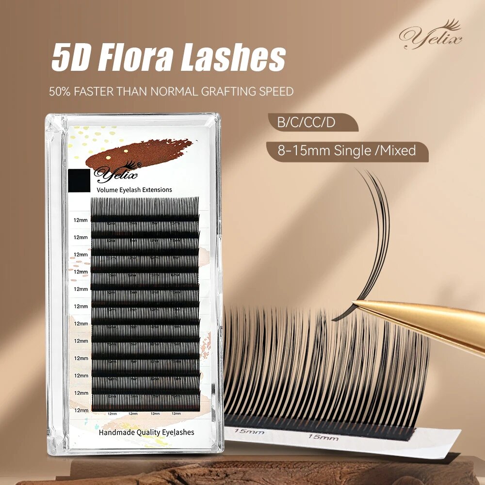 Yelix 5D Flora ресницы веерные, CC изгиб, Mix 8-15mm