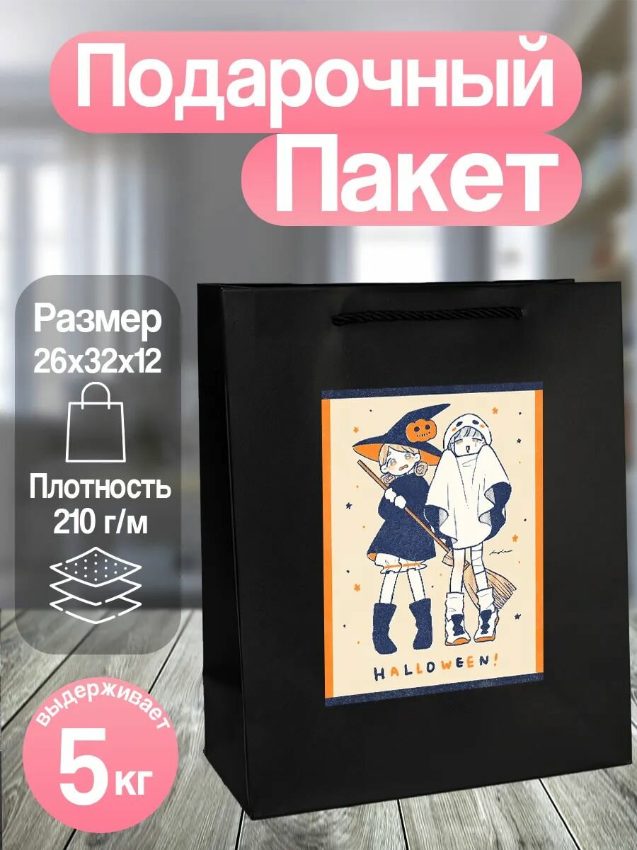 Подарочный пакет большой черный Хэллоуин, упаковка для подарка, 26х31 см