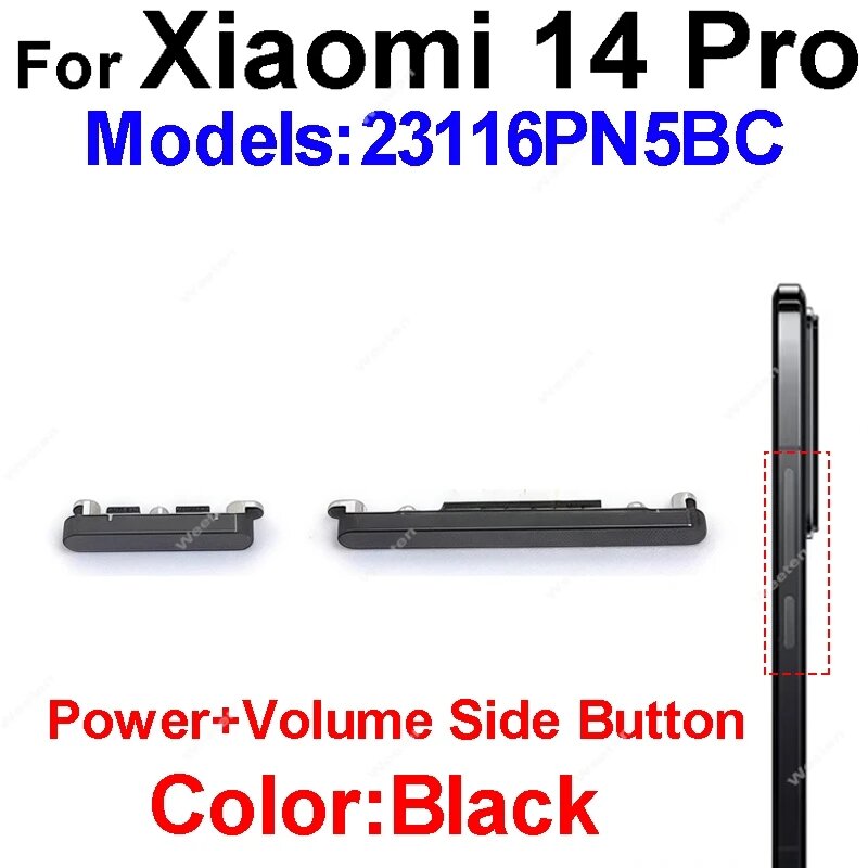 Боковая кнопка регулировки громкости для Xiaomi 14 14T Pro Ultra сотового телефона, громкость питания вверх и вниз, боковая клавиша, запасные части для ремонта