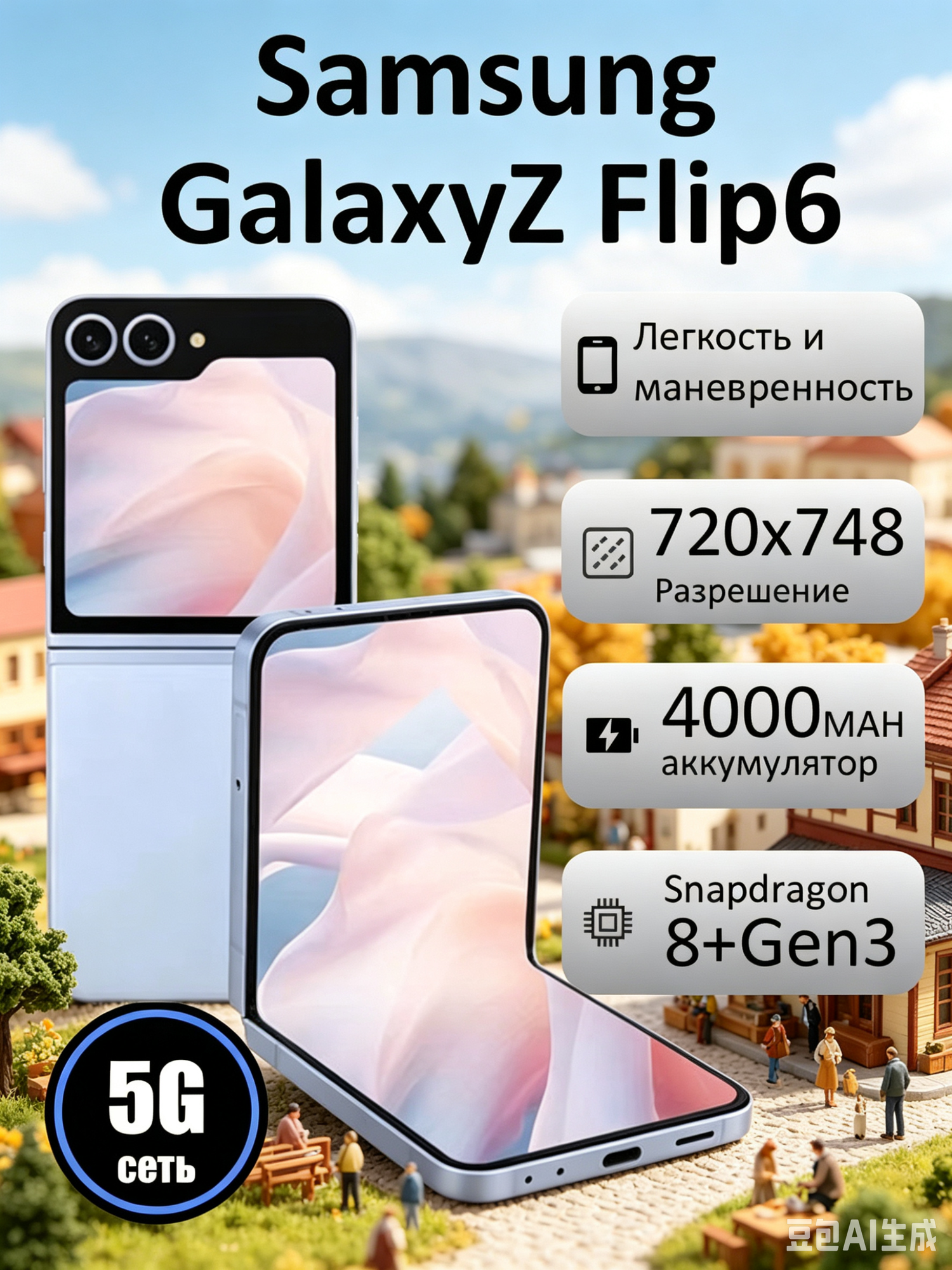 Смартфон Samsung Galaxy Z Flip6 12/256 ГБ, nano SIM + eSIM, голубой