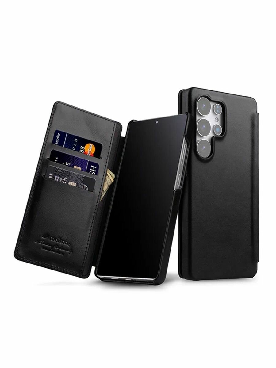 Кожаный чехол книжка Face Cover Pro для Samsung Galaxy S26 Ultra, винтажный черный