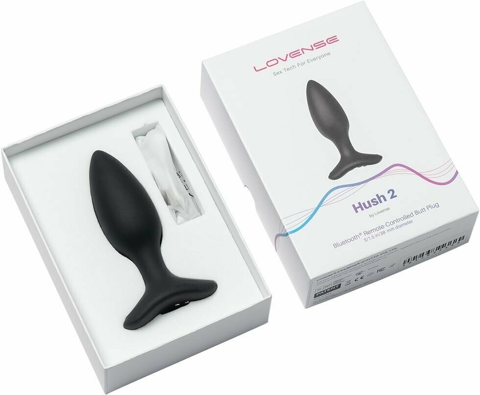 Анальная втулка LOVENSE "Hush 2", силикон, водонепроницаемость, с ограничителем, черная