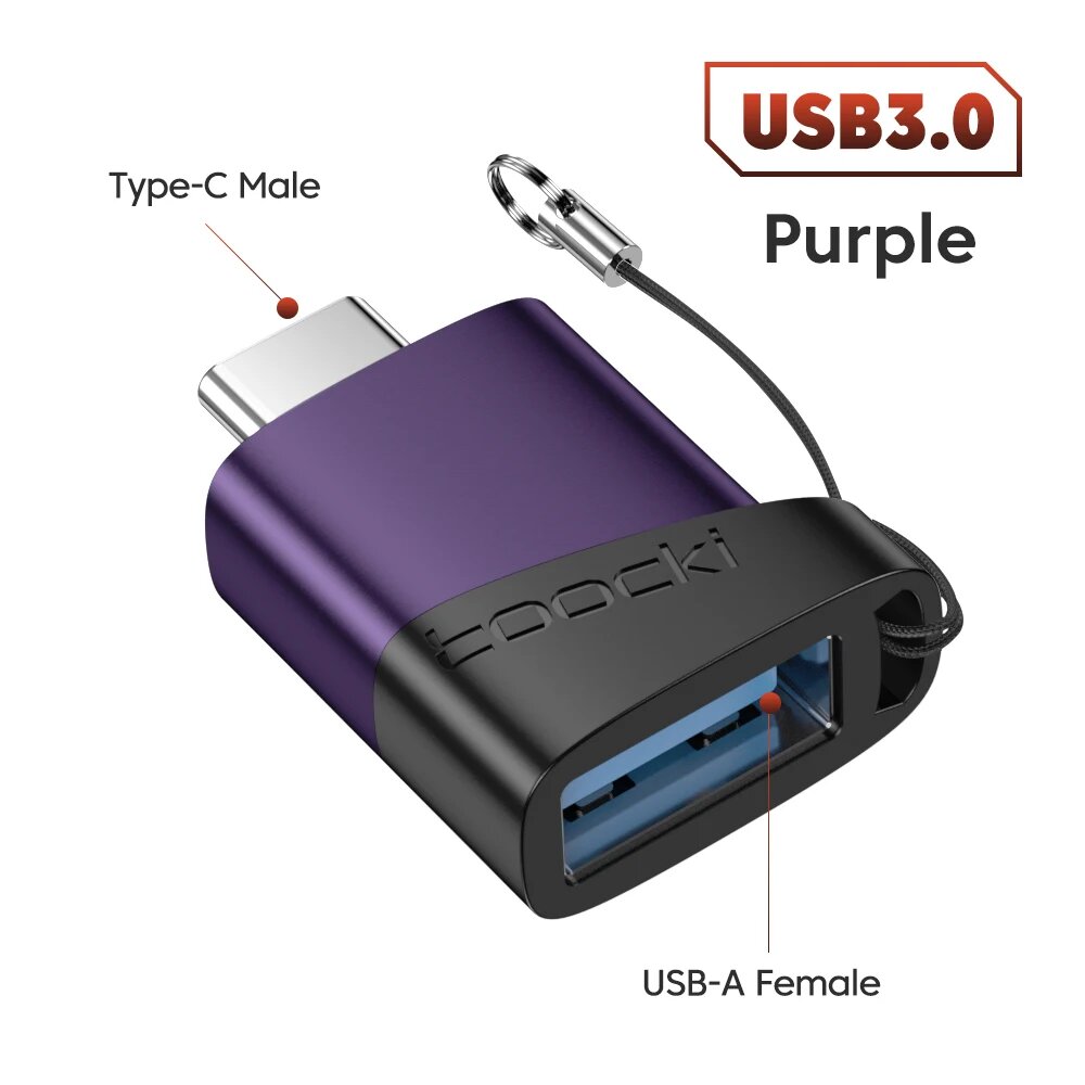 Адаптер Toocki с Type C на USB, адаптер USB A на USB C на Micro OTG для Xiaomi Type C to USB Purple