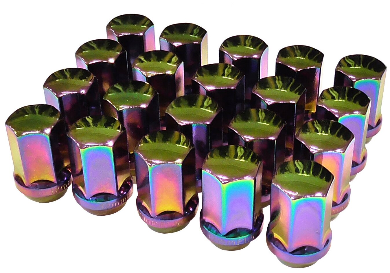 Комплект колесных гаек М12х1,5 (конус кл.19) 20 штук, радужный хром
