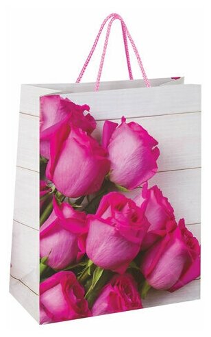 Пакет подарочный 26x12,7x32,4 см, золотая сказка "Розовые розы", ламинированный, 606582