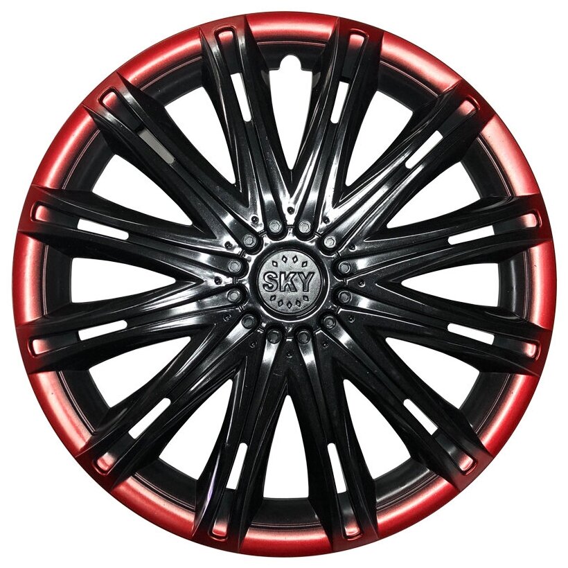 Автомобильные колпаки на диски скай RED R16", черный с красным , в комплекте 4 колпака