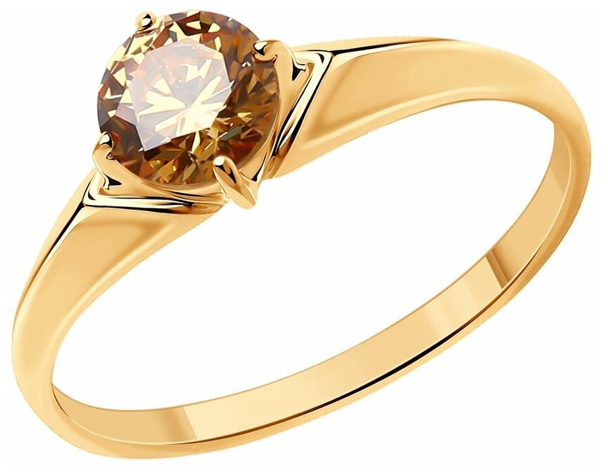 Кольцо, серебро, 925 проба, золочение, фианит