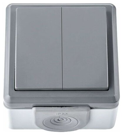 Выключатель двухклавишный наружный BYLECTRICA Пралеска Аква серый (А510-2132(03))