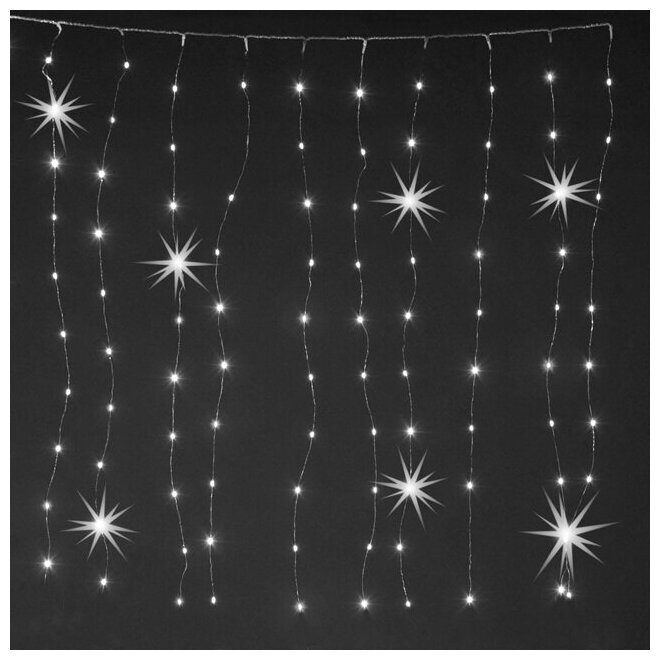 Гирлянда штора Капельки Росы 95*95 см, 100 холодных белых мини LED ламп с мерцанием, серебряная проволока, IP20, Snowhouse, CLLDM100-W-F