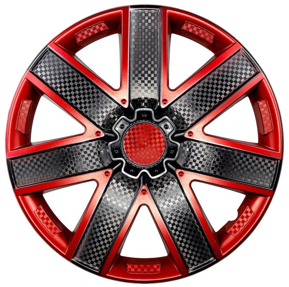 Автомобильные колпаки на диски галакси R14", черно-красный глянец карбон, в комплекте 4 колпака