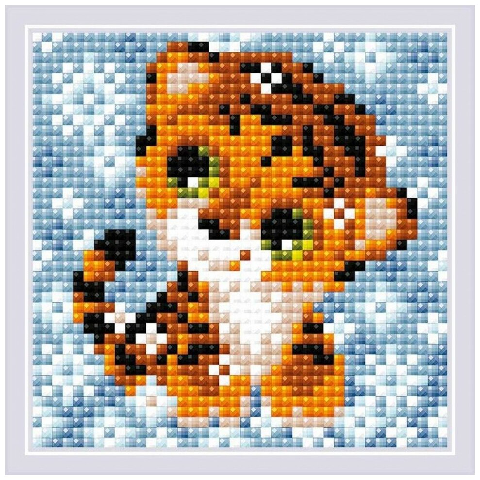 Набор Риолис #АМ0064 Снежный тигренок, Алмазная Мозаика, 10 х 10 см