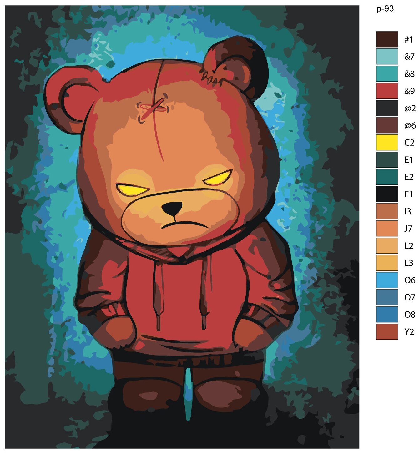 Картина по номерам, 48 x 60, IIIR-p-93, медведь, горящие глаза, "Живопись по номерам", набор для раскрашивания, раскраска