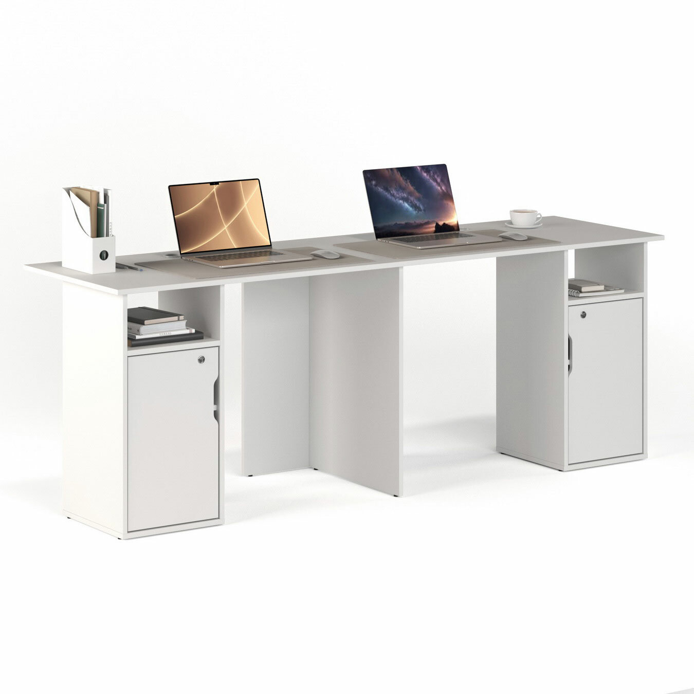 Письменный стол для двоих 208х60 МагМебель №81 белый