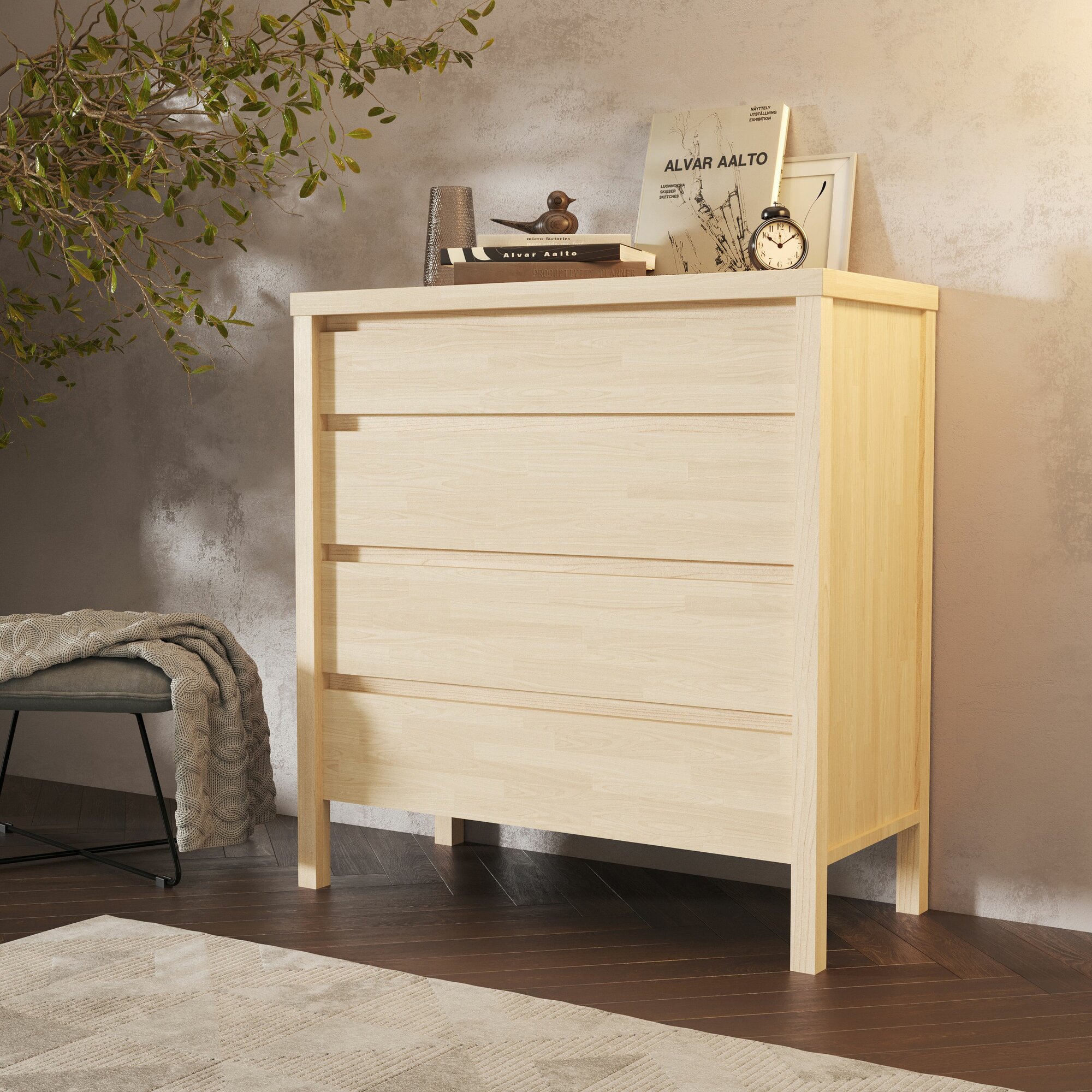 Комод, 45х100x102 см, Hansales, 4 ящика, цвет береза