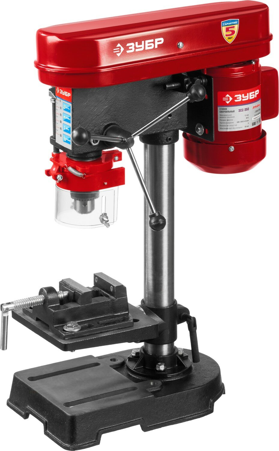 Сверлильный станок ЗУБР вертикальный, мощность 350 Вт, безопасный выключатель, 5 скоростей, патрон 13 мм
