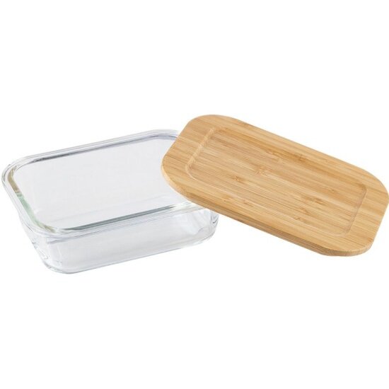 Контейнер Leonord из жаропрочного стекла с крышкой из бамбука BAMBU объем: 600 мл, прямоугольный