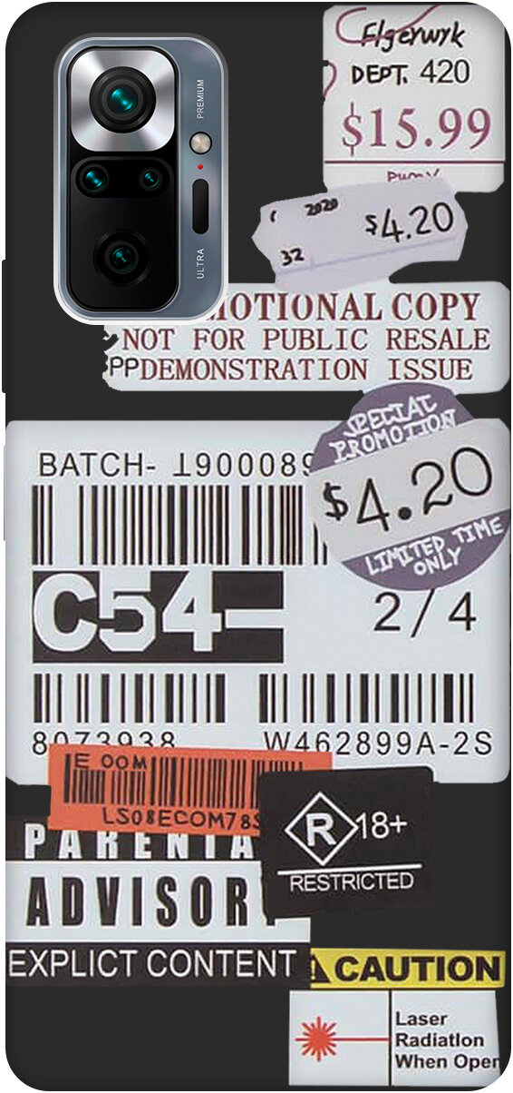 Матовый чехол Tag Stickers для Xiaomi Redmi Note 10 Pro / Сяоми Редми Ноут 10 Про с 3D эффектом черный