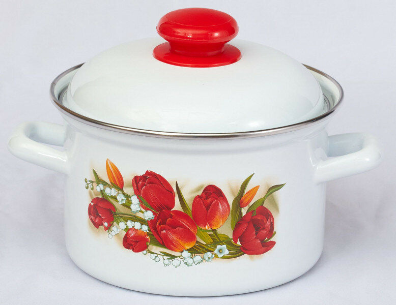 Лысьвенские эмали С-1610АП2/4, Кастрюля 2,0л цилиндрическая декор-4 эмаль, г. Лысьва