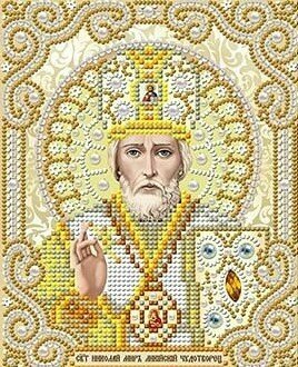 Ткань с рисунком для вышивания бисером Благовест И-5097 Святой Николай (в жемчуге), 13 х 18 см (Бисер в комплект не входит.)