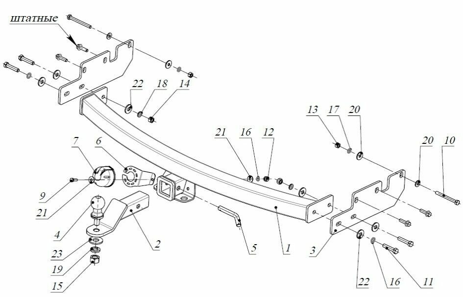 Фаркоп Бизон на Great Wall Hover H3 FA 0853-E (с 2014 по 2016 г. в. искл. дизель) (паспорт и сертификат в комплекте)(без электрики)