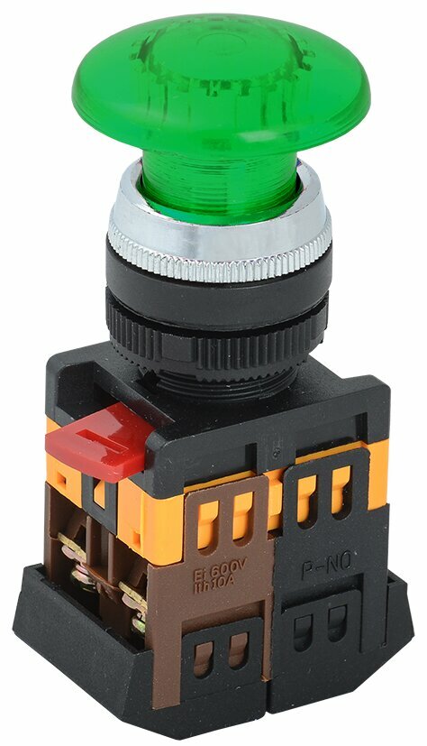 Кнопка управления AELA-22 "Грибок" d=22мм 1з+1р неон/240В зеленая IEK для управления контакторами и пускателями