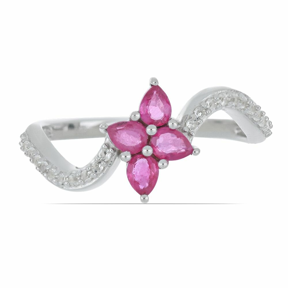 Кольцо тонкое, серебро, 925 проба, родирование, рубин, топаз