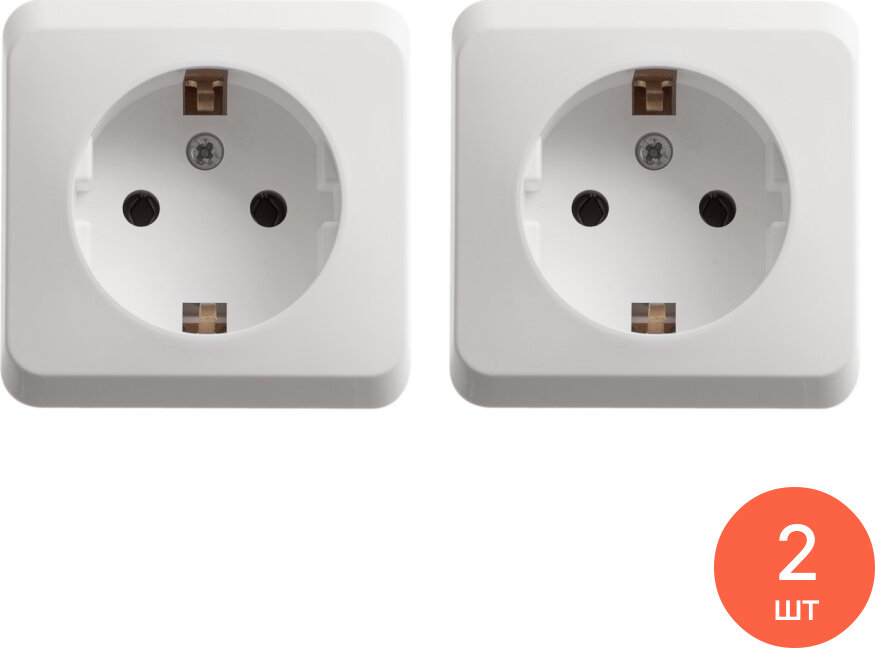 Розетка силовая штепсельная Systeme Electric / Систем Электрик Этюд, 16А 250В IP20 белый, с заземляющим контактом PA16-003B / электрооборудование (комплект из 2 шт)