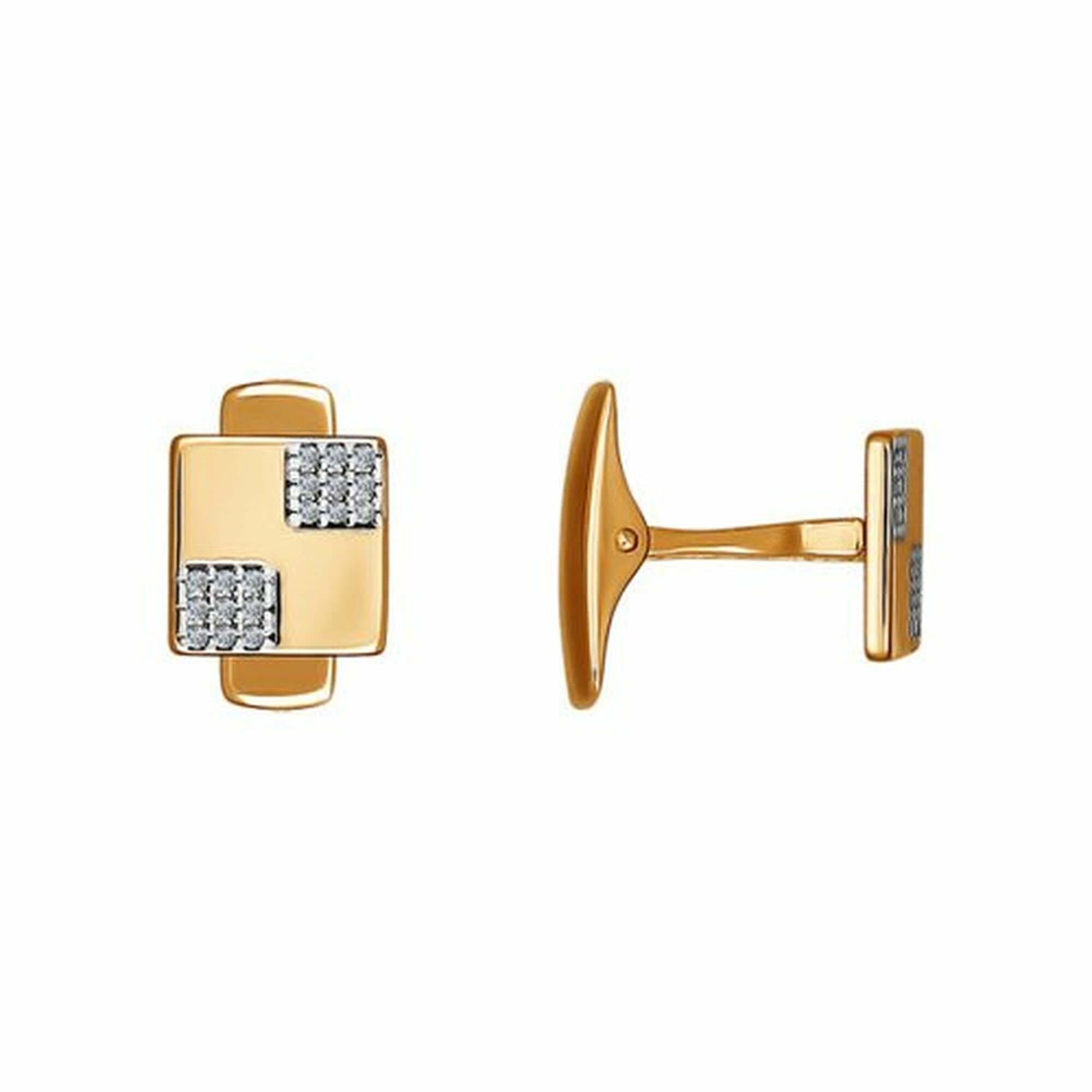 Запонки, красное золото, 585 проба, фианит