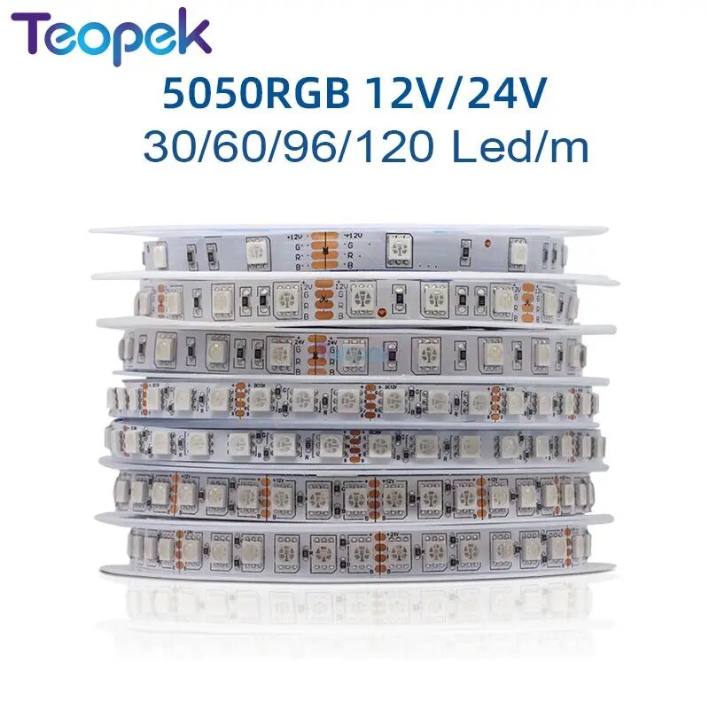 RGB светодиодная лента 5050, 96 LED/m, DC12V IP20