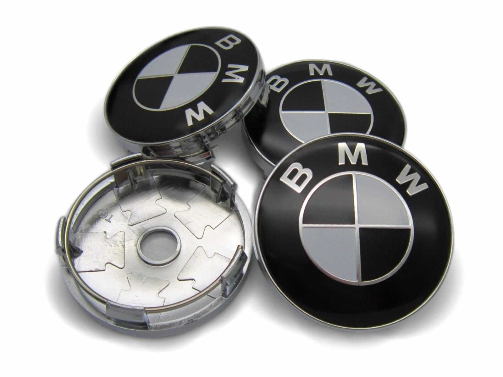 Колпачки, заглушки на литые диски BMW black&white 60/56 мм, комплект 4 шт.